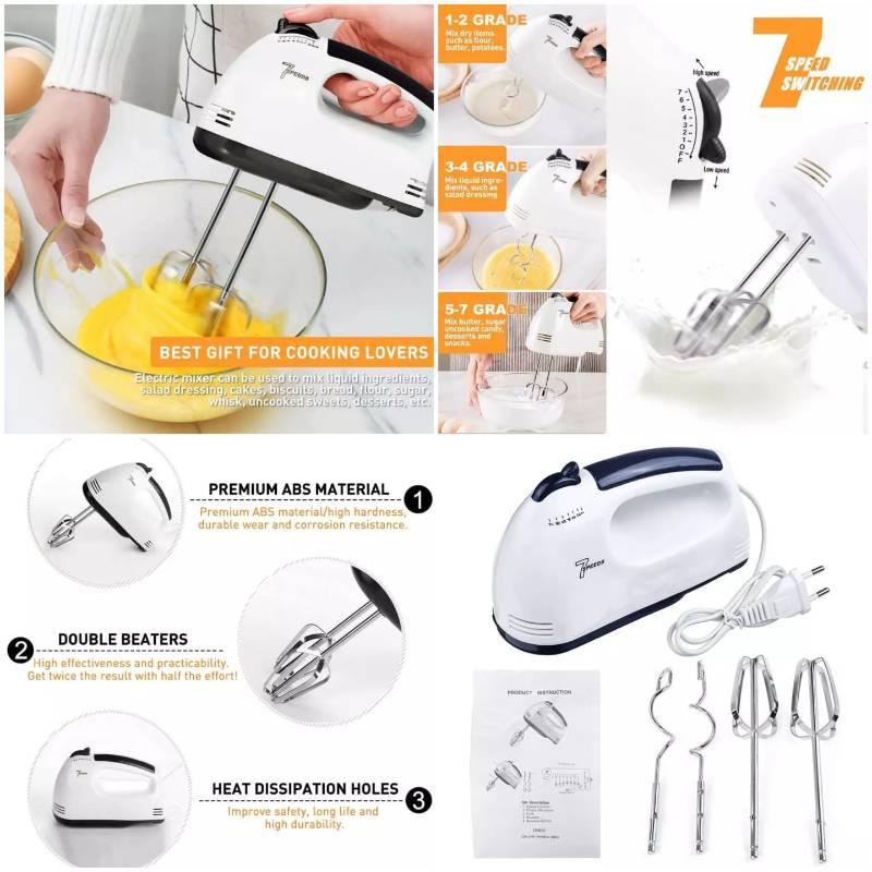 Scarlett 7 Speed Electric Hand Mixer with 4 Pieces Stainless Blender Egg Cake Cream Mix Standard White Buy Best Home Bathroom Kitchen Accessories in Pakistan